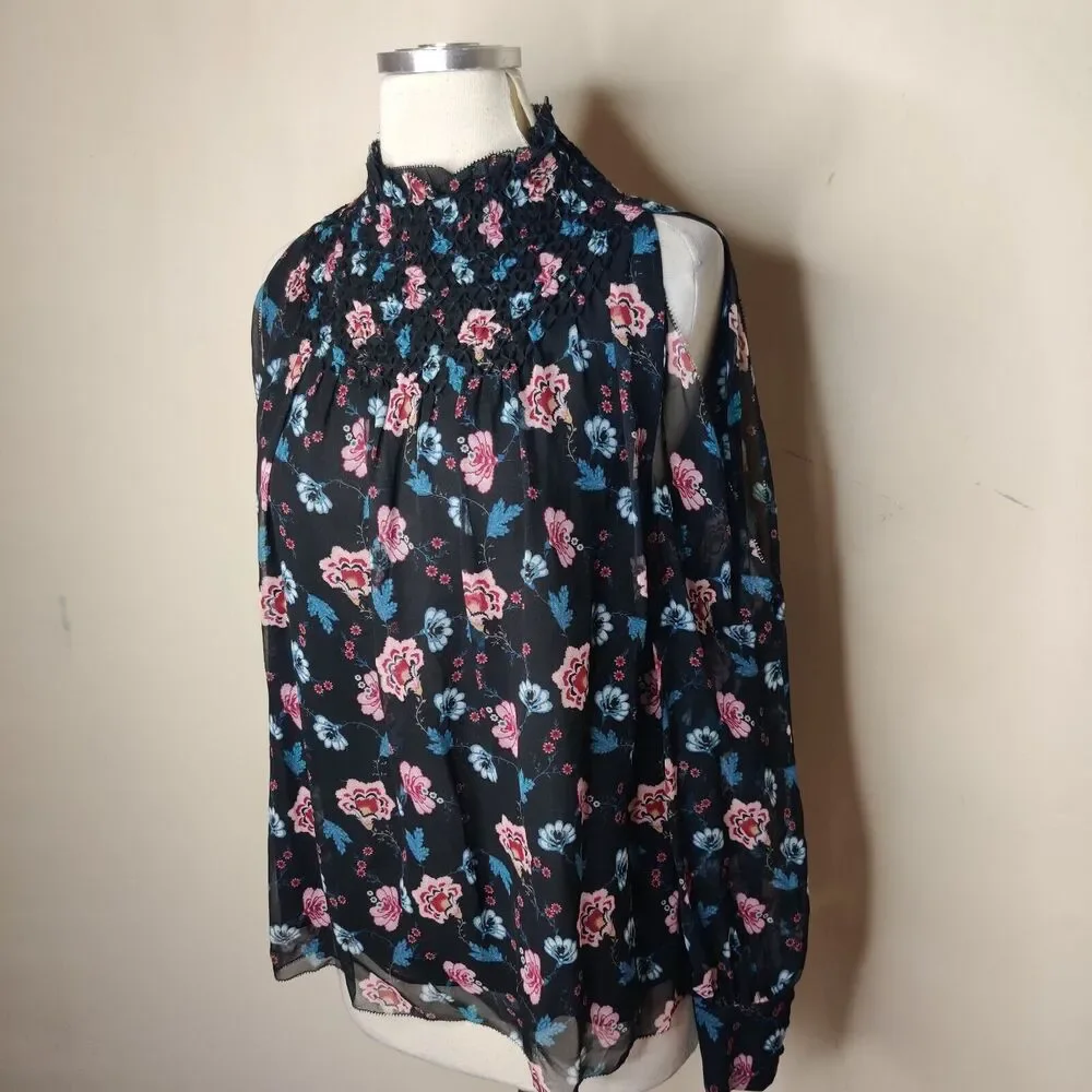 INTERMIX | Tops | Intermix Silk Floral Blouse Cold Shoulder Chiffon ...